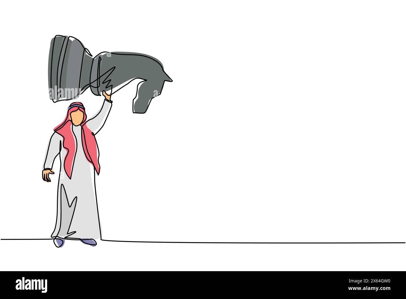 Single one line drawing Arabian businessman holding, lifting knight ...