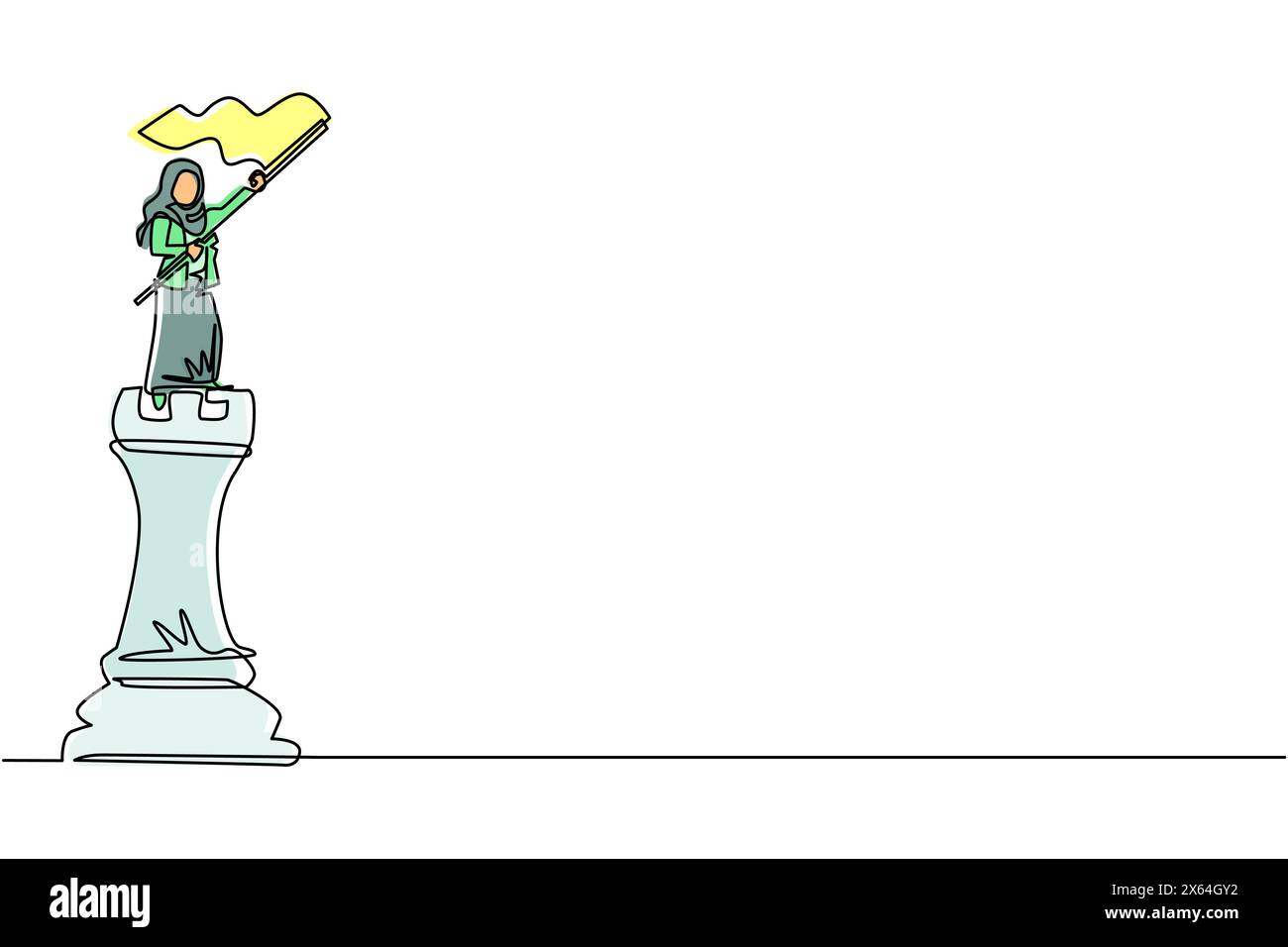 Single continuous line drawing Arabian businesswoman standing on top of ...