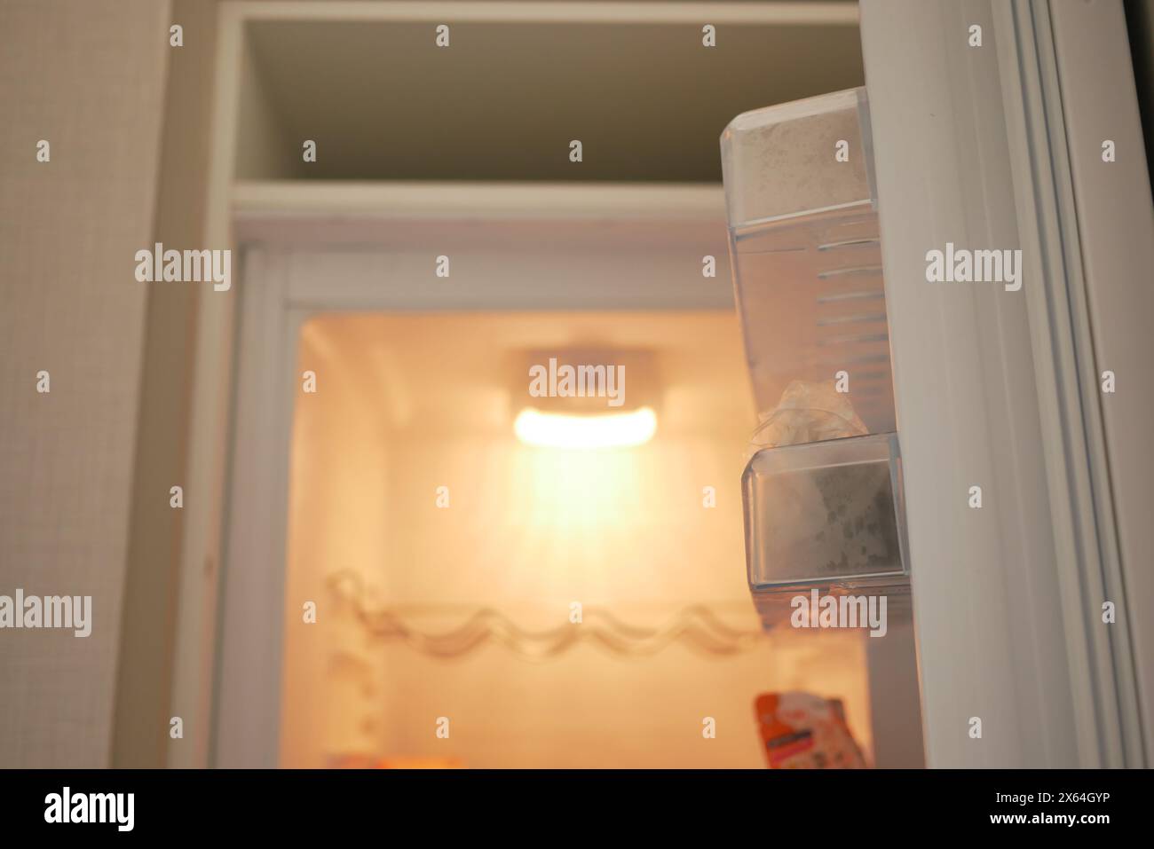 half open fridge with food and vegetables Stock Photo - Alamy