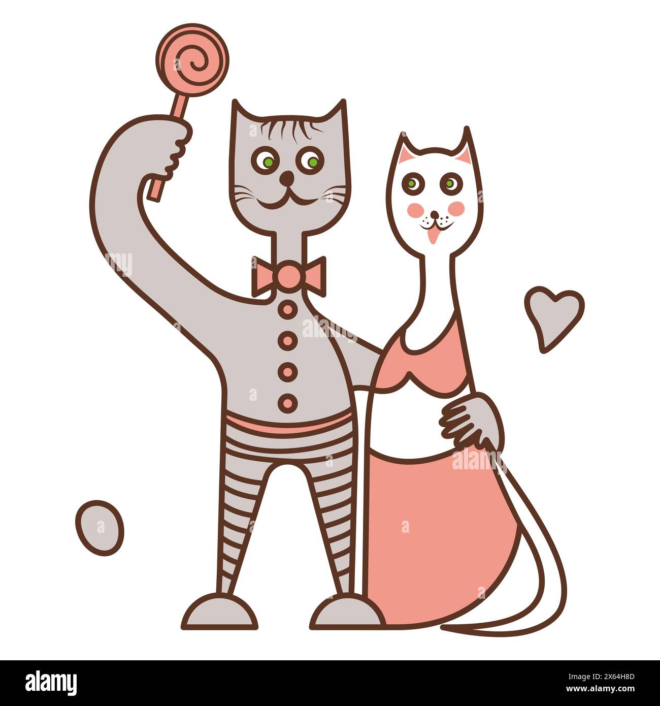 Couple of cats in love. The cat gives fish to the cat. Couple of cats ...