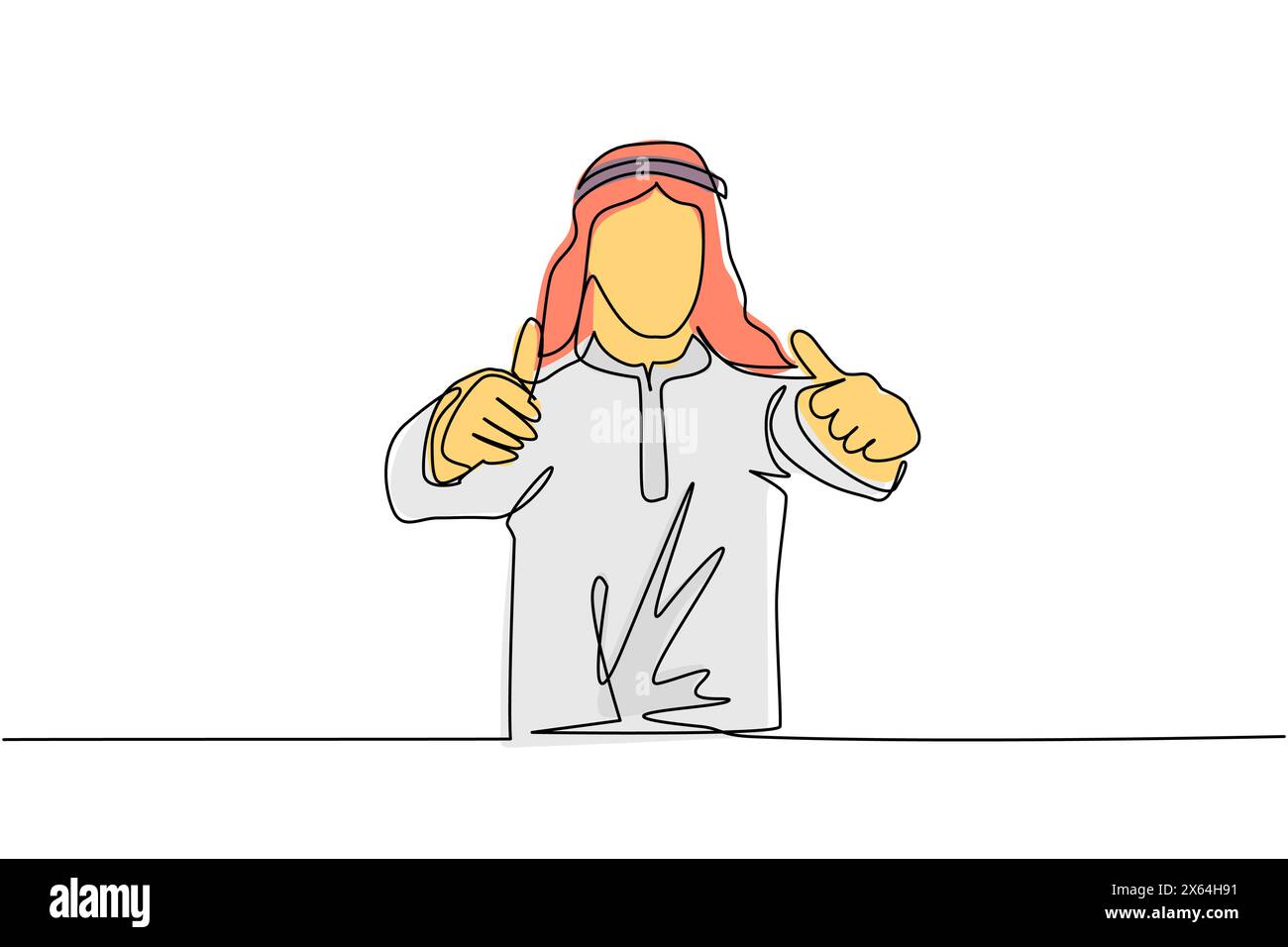 Single continuous line drawing confident Arab businessman thumbs up ...