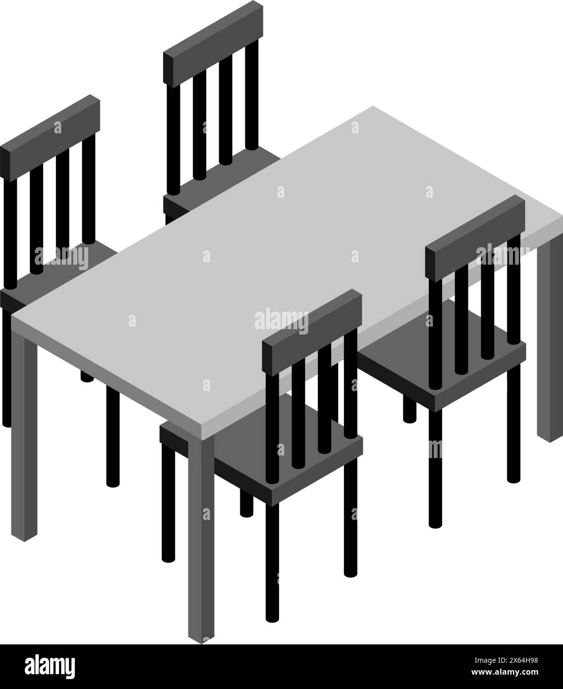 Interior: dining table and chairs, isometric illustration, Vector ...