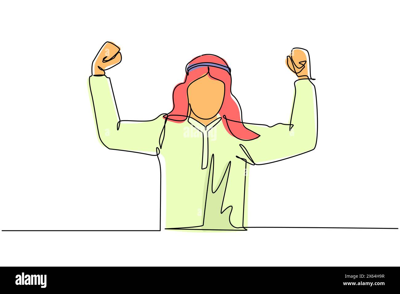 Single one line drawing happy Arabian male employee of company stands ...