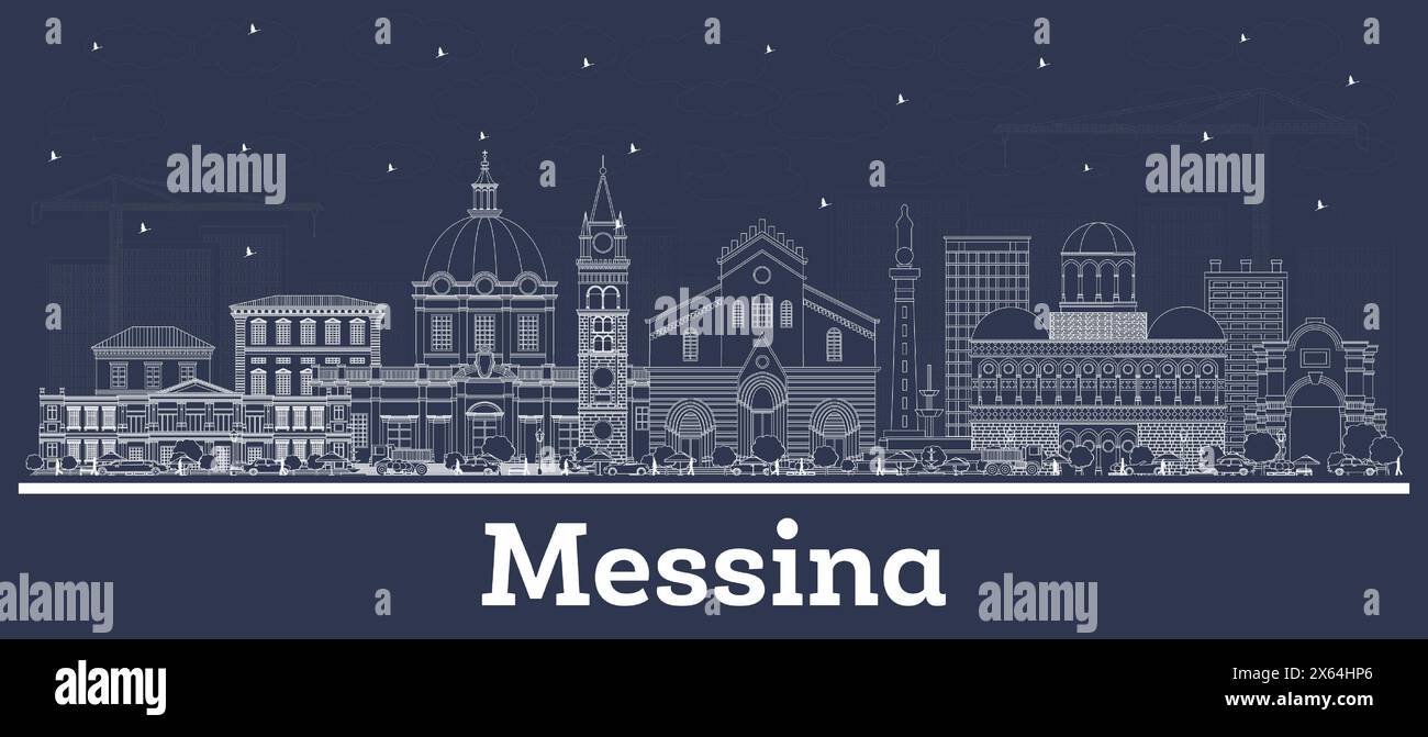 Outline Messina Sicily Italy City Skyline with white Buildings. Vector ...