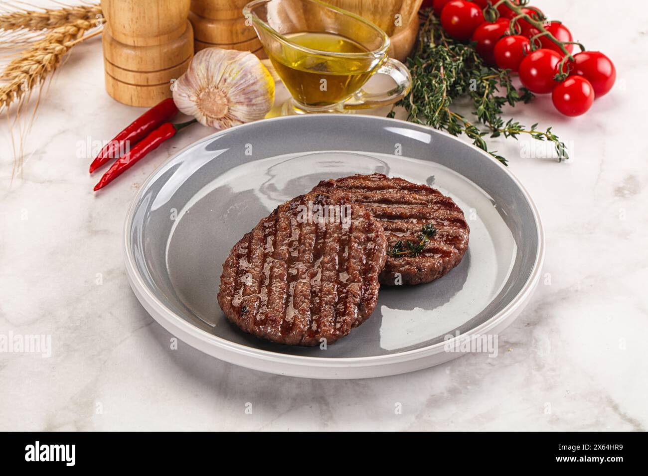 Grilled beef minced meat cutlet for burger Stock Photo - Alamy