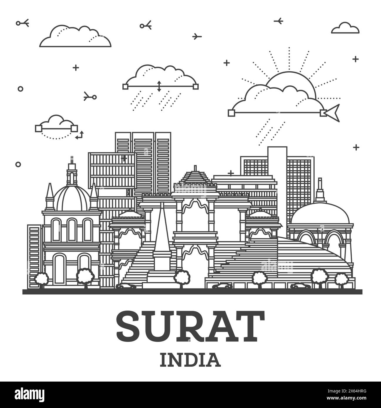Outline Surat India City Skyline with Modern and Historic Buildings ...