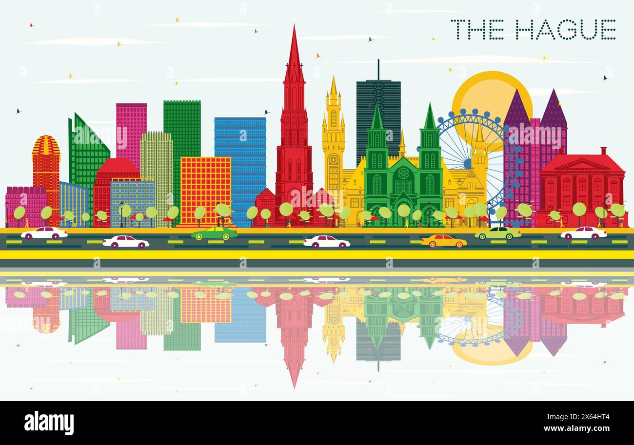 The Hague Netherlands City Skyline with Color Buildings, Blue Sky and ...