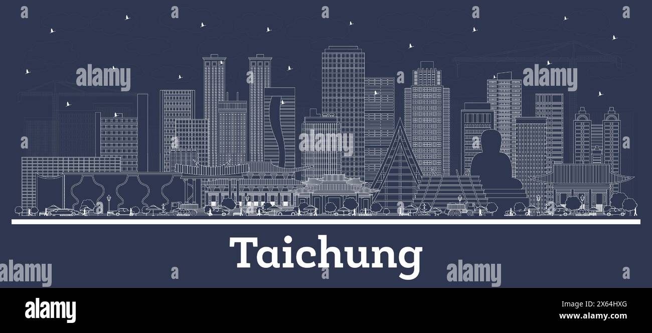 Outline Taichung Taiwan City Skyline with white Buildings. Vector ...