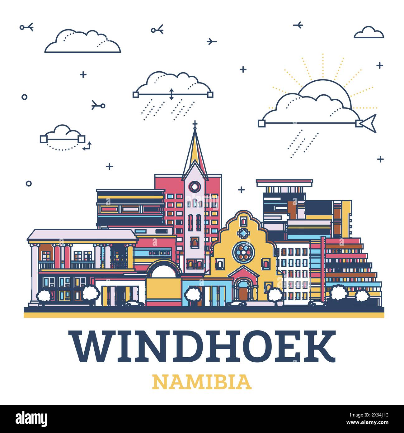 Outline Windhoek Namibia City Skyline with Colored Modern and Historic ...