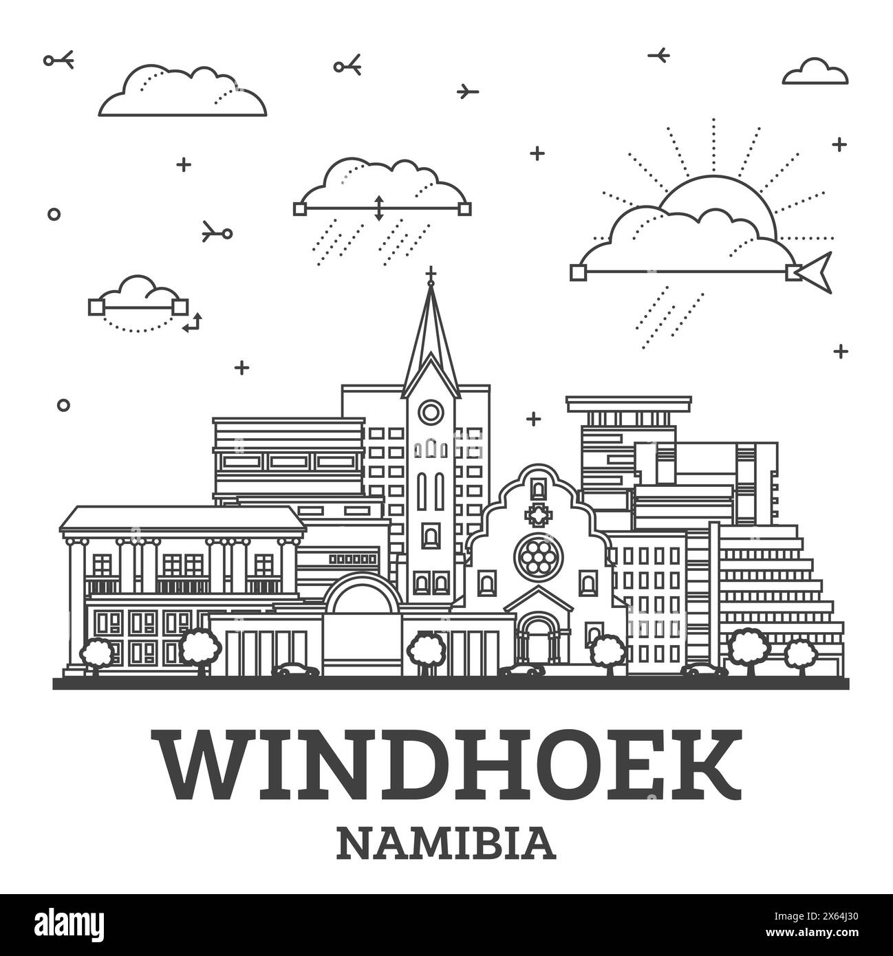 Outline Windhoek Namibia City Skyline with Modern and Historic ...