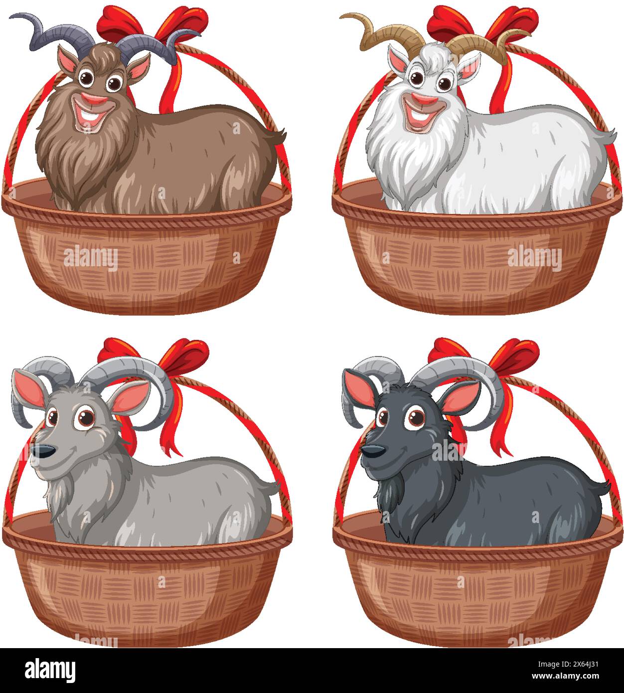 Four cartoon goats in baskets, cheerful and diverse Stock Vector Image ...