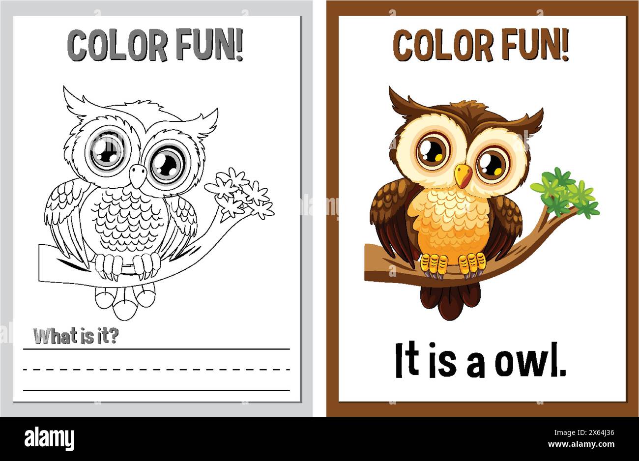 Educational coloring activity with cute owl illustration Stock Vector ...