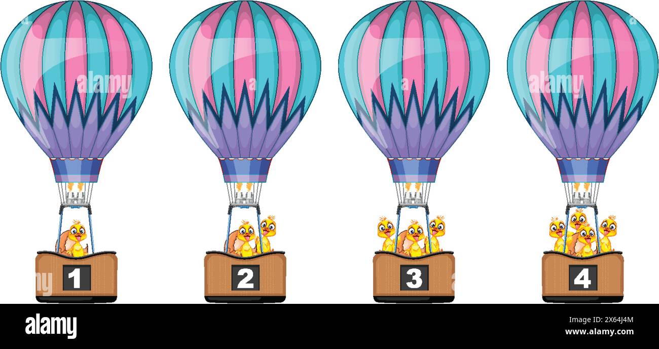 Four hot air balloons carrying adorable animals Stock Vector Image ...
