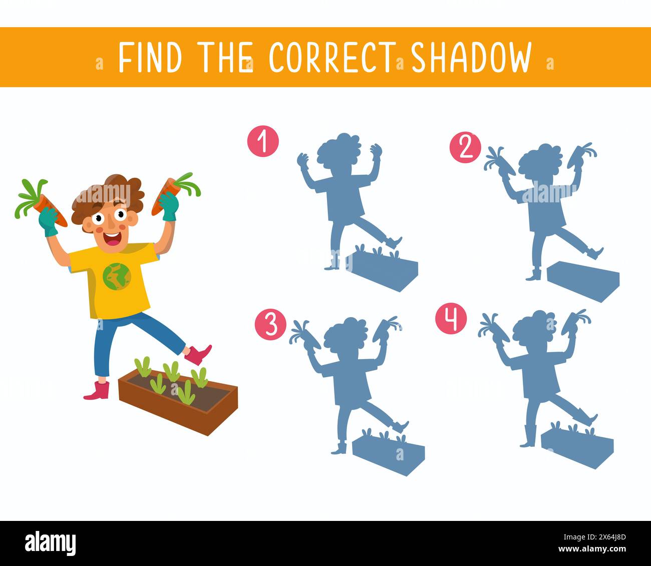Game for kids. Find correct shadow. Cute little dad with carrot ...