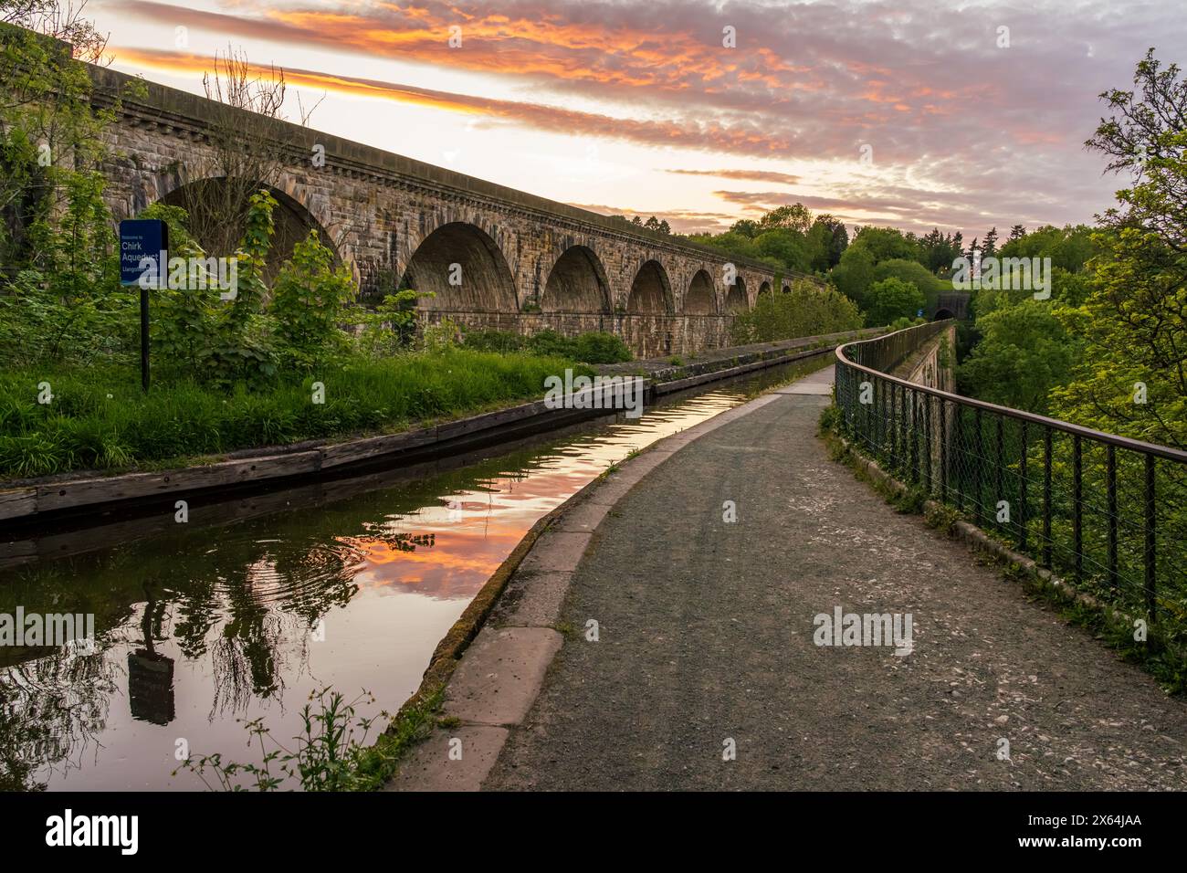 Evening mood at the Chirk Aqueduct & Viaduct, Wrexham, Clwyd, Wales, UK ...