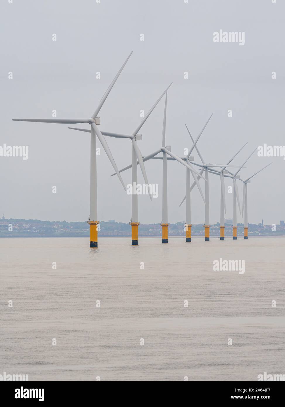 Wind turbines in the Irish Sea near Crosby, Merseyside, England, UK ...