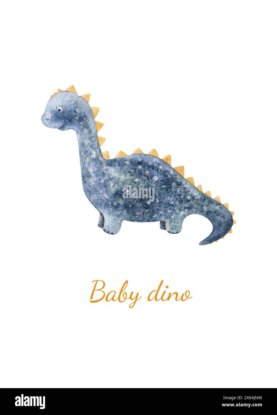 Cute watercolor blue baby dinosaur isolated on white background. For ...