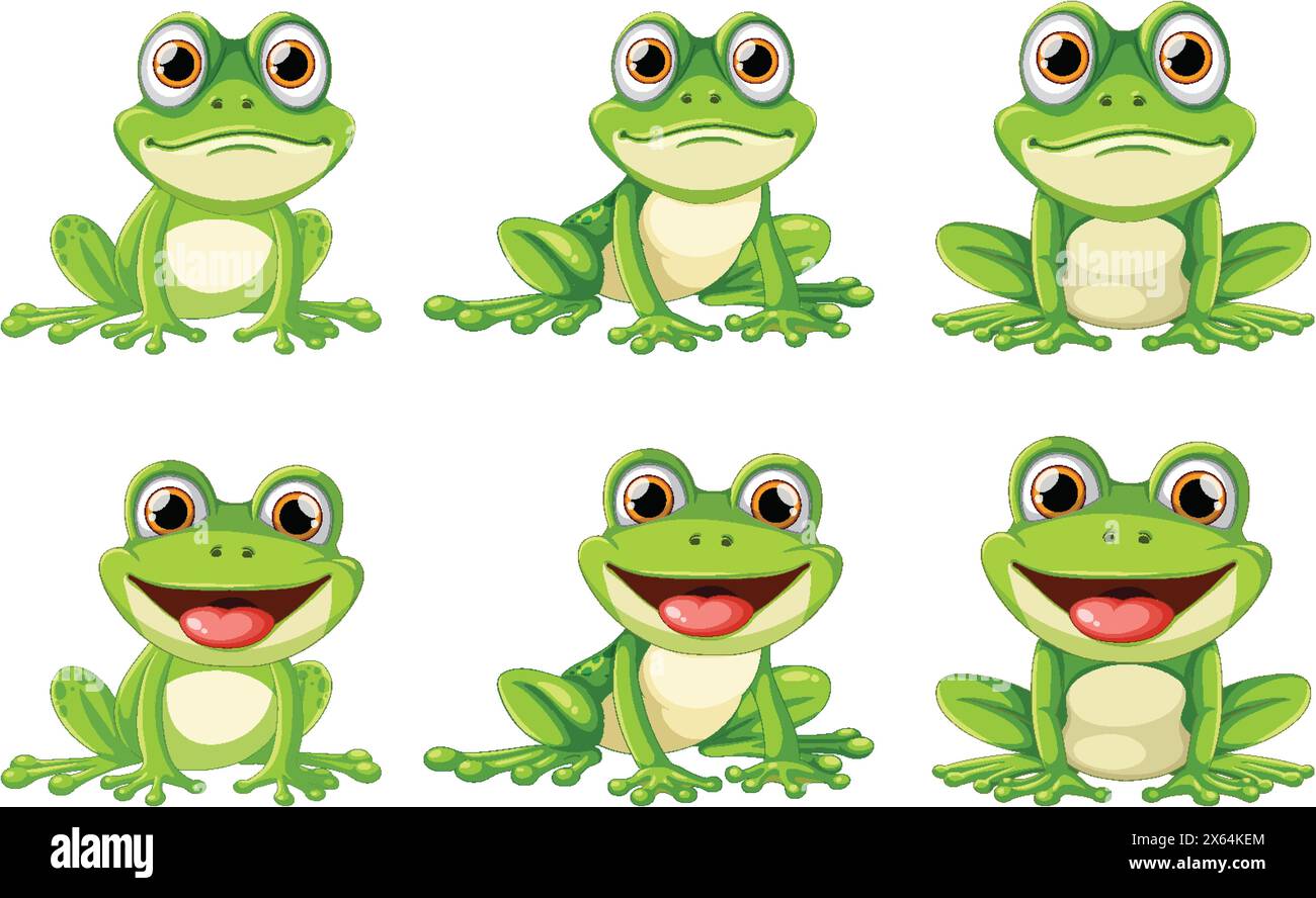 Six cheerful frogs showing different expressions Stock Vector Image ...