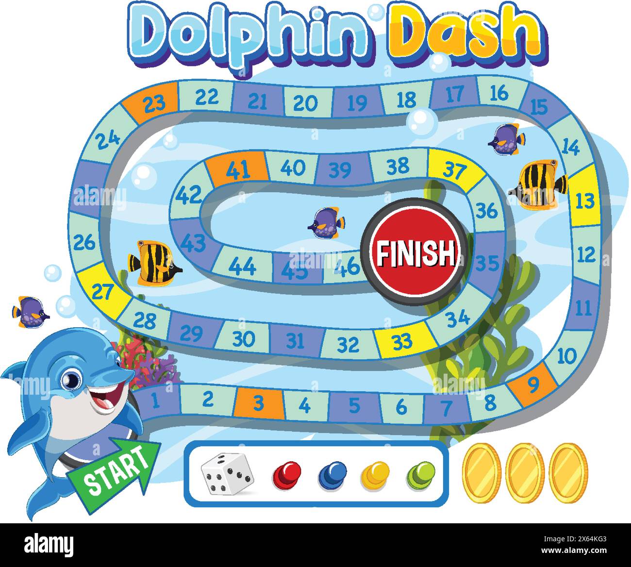 Colorful board game layout with cheerful dolphin Stock Vector Image ...