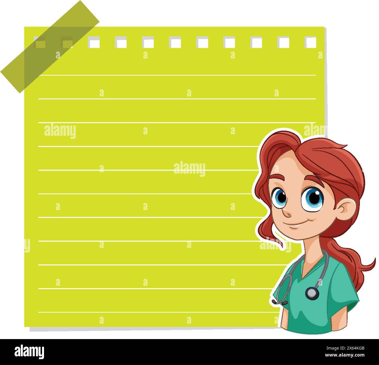 Cartoon nurse standing beside a large yellow notepad Stock Vector Image ...