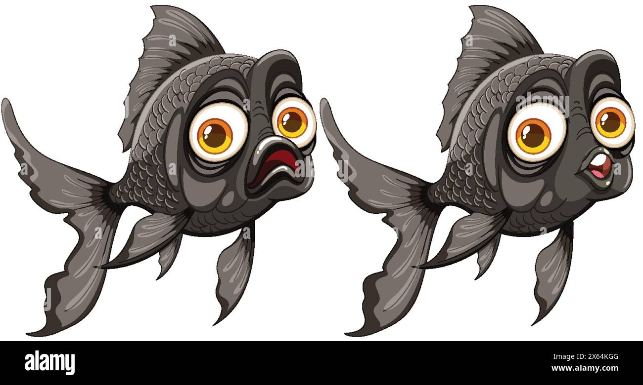 Two cartoon goldfish with exaggerated facial expressions Stock Vector ...