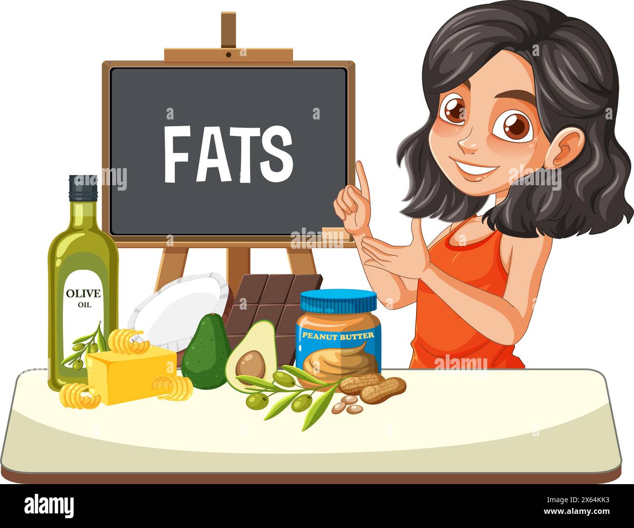 Woman Teaching About Healthy Fats With Food Items Stock Vector Image
