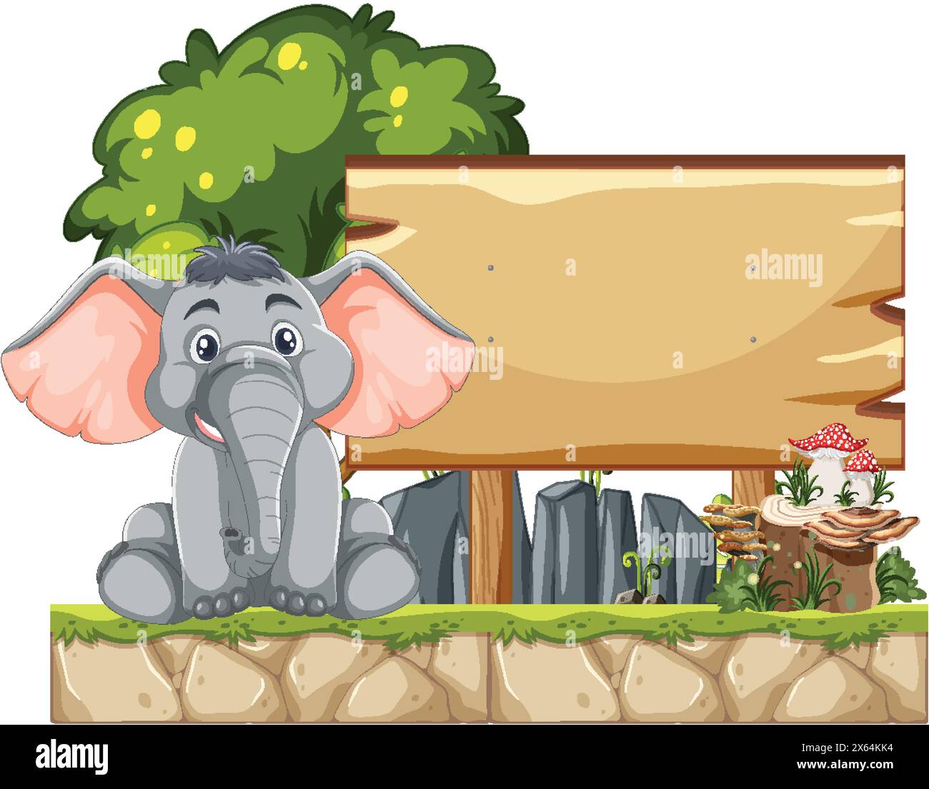 Vector illustration of a cheerful elephant by a sign Stock Vector Image ...