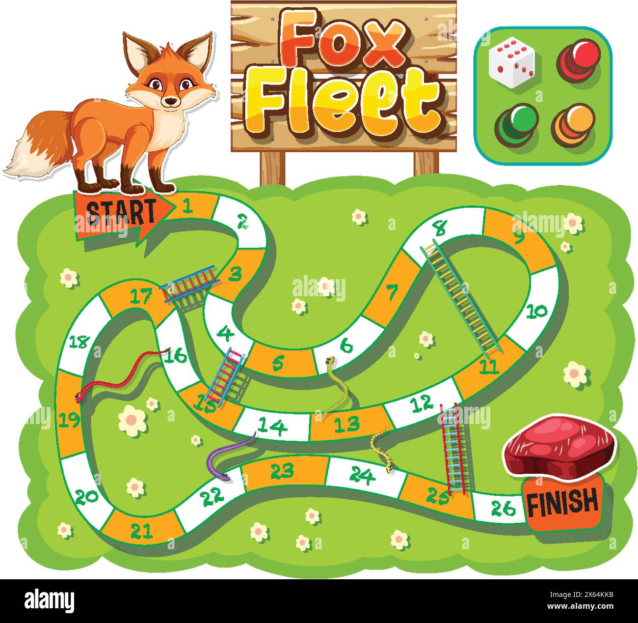 Colorful children's board game with fox and dice Stock Vector Image ...