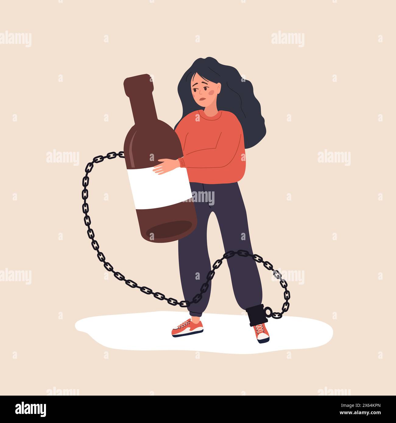 Chronic Alcoholism. Drunk woman Chained to a bottle of Booze. Problems ...