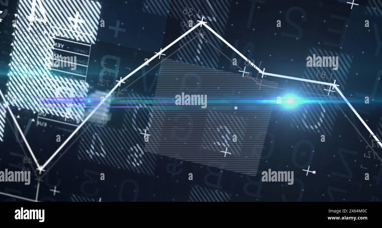 Image of light spot over statistical data processing against blue ...