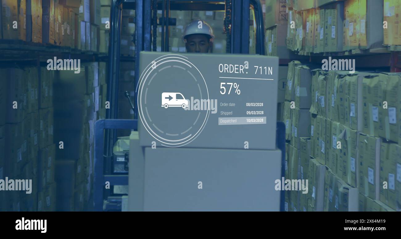 Image of data processing against biracial male worker operating a ...