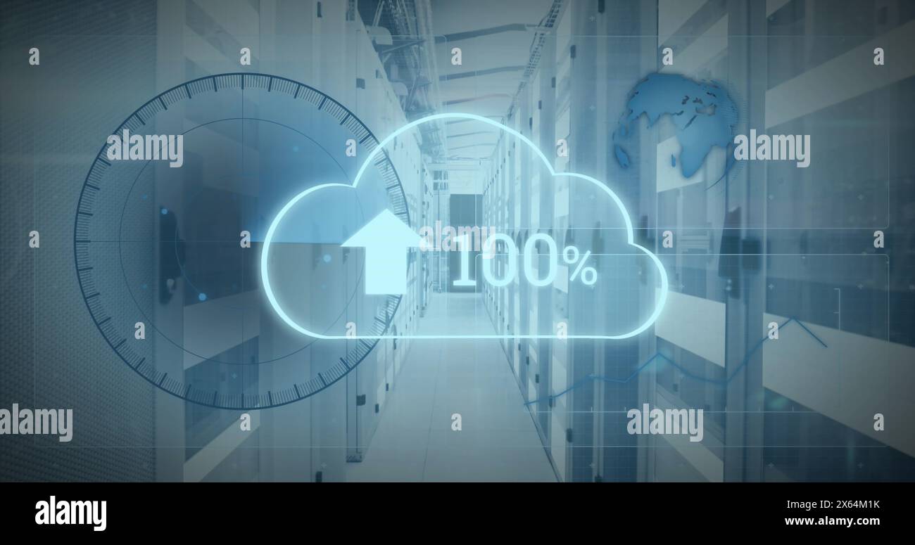 Image of cloud data upload icon, round scanner and data processing ... Image of cloud data upload icon, round scanner and data processing ...