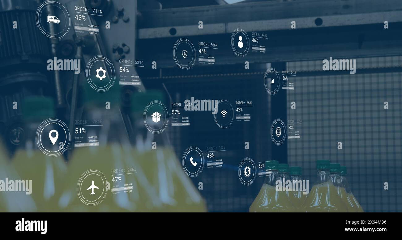 Image of data processing against modern machinery operating at a ...