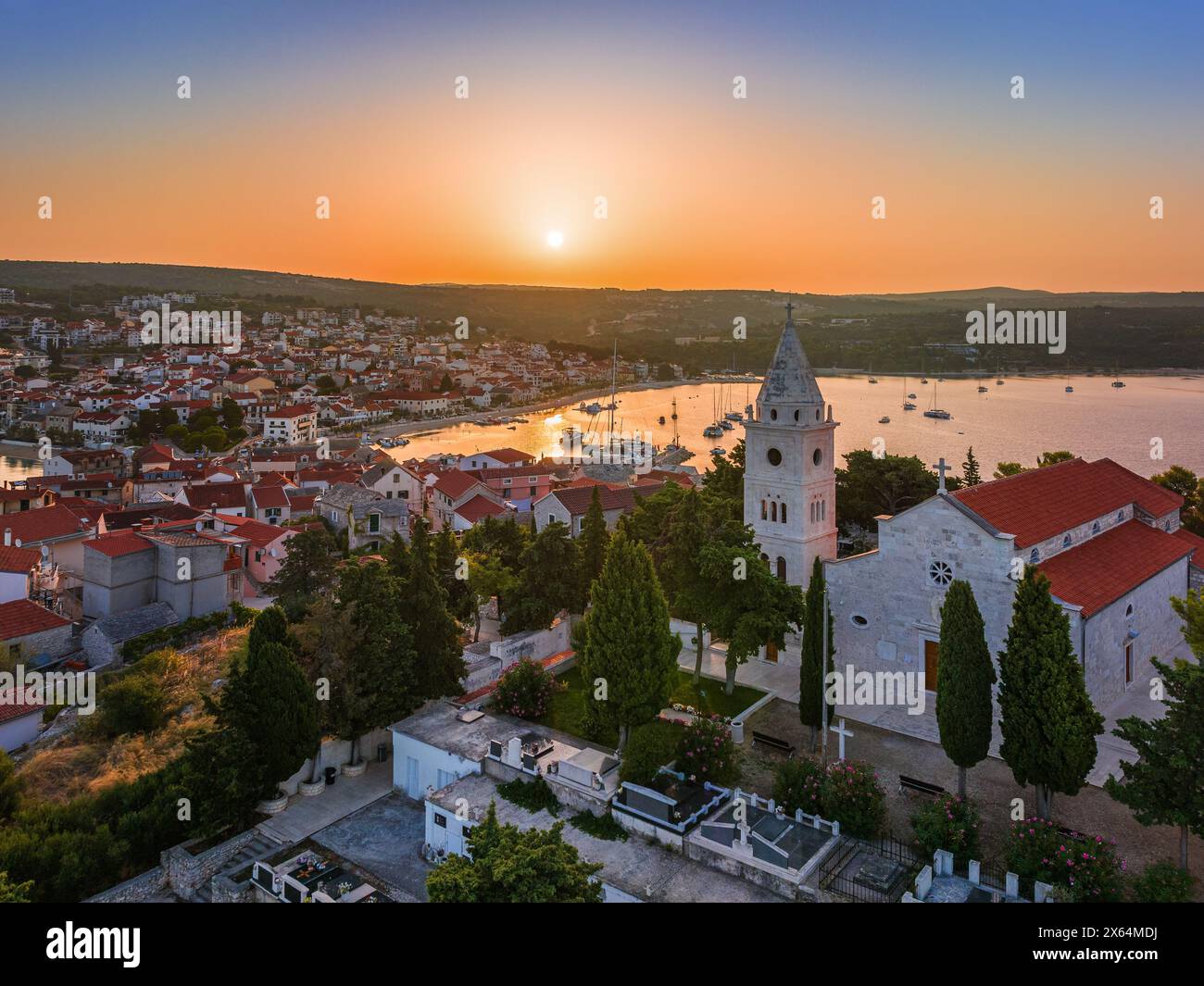 Primosten, Croatia - Aerial view of St. George's Church and cemetery on ...