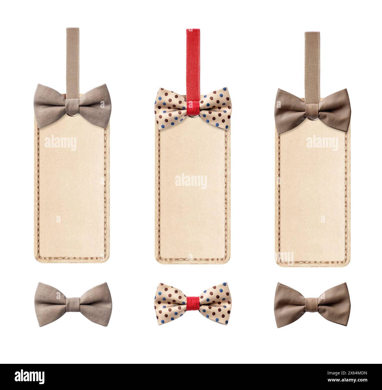 Set of craft organic paper price tag with bow. Collection of eco ...