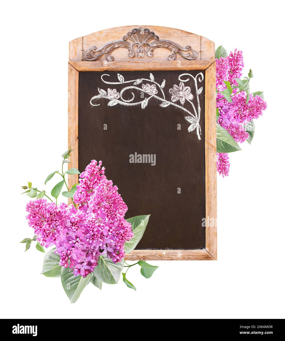 Advertising billboard in retro style with chalkboard and branch of ...