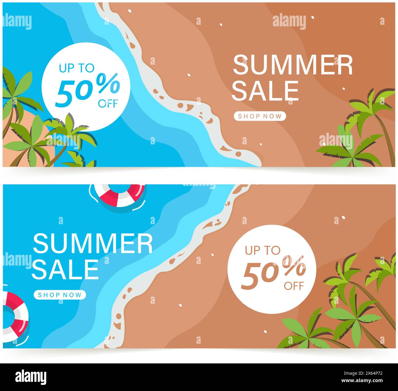 Hello summer discount promotion label Top view of sunny beach with ...