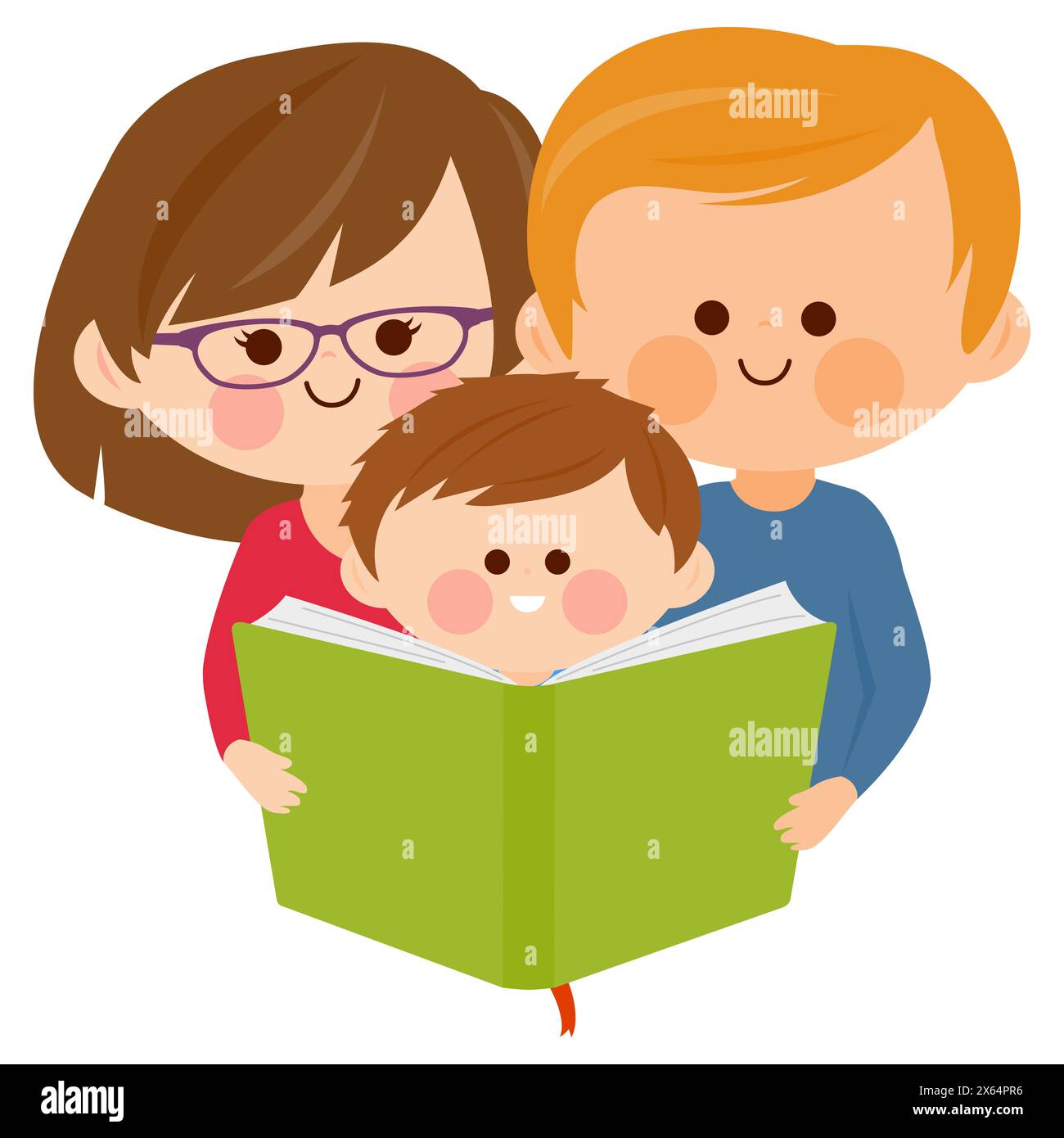Family reading a book. Mother father and child boy read a book together ...