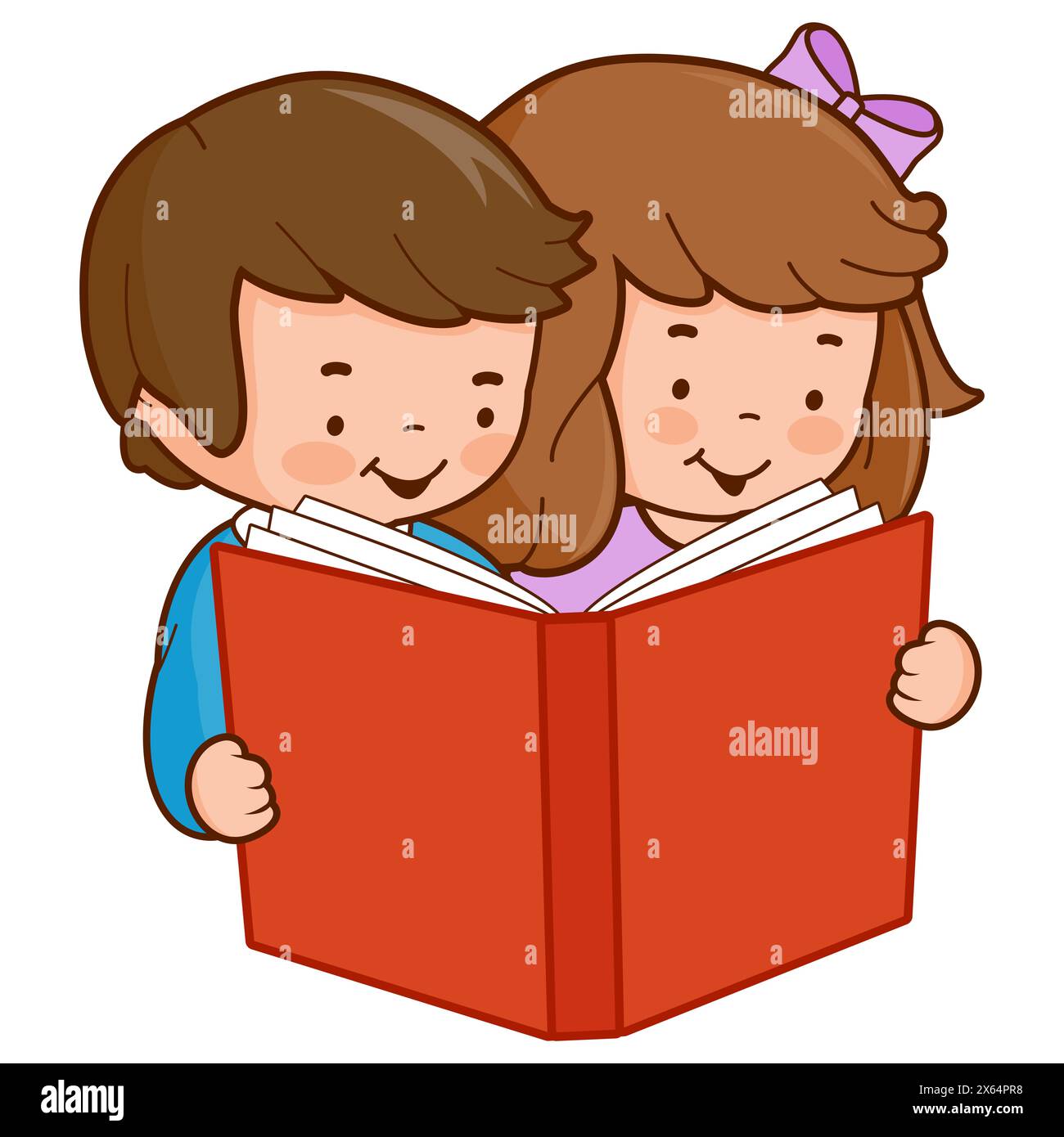 Children reading a book. Little girl and boy study together Stock Photo ...