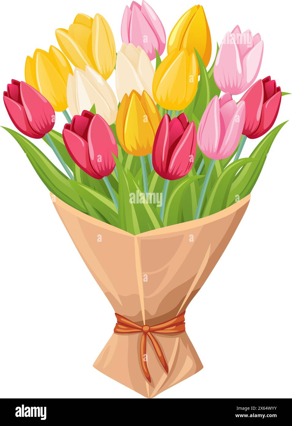 Bouquet of colorful tulips wrapped in paper. Vector illustration Stock ...