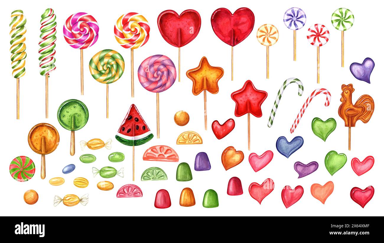 Candies of different colors and shapes. Lollipops in the shape of star ...