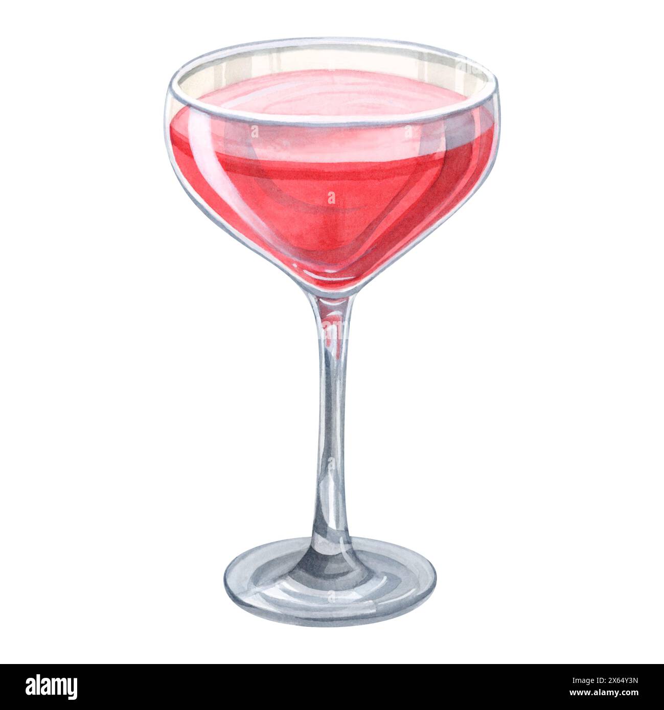 Red cocktail in glass goblet watercolor illustration. Delicious ...