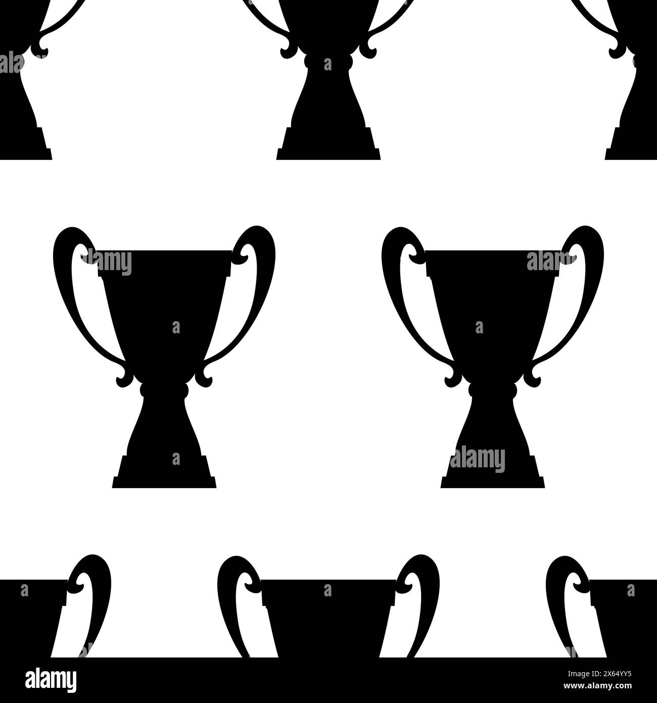 Winner trophy cup seamless pattern. Black simple silhouette texture ...