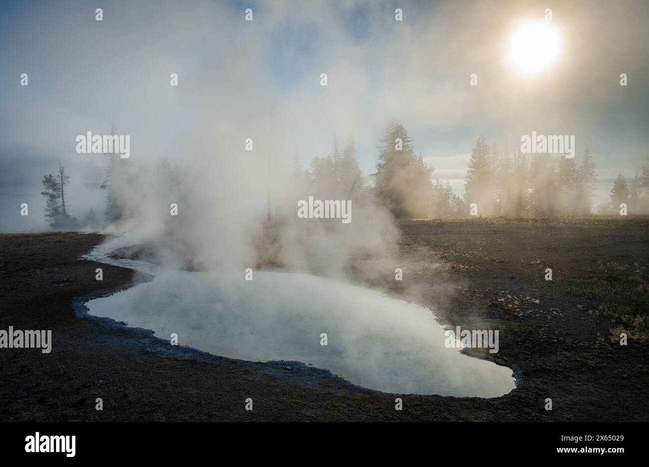 Hydrothermal Features in the Morning at Yellowstone National Park, USA ...
