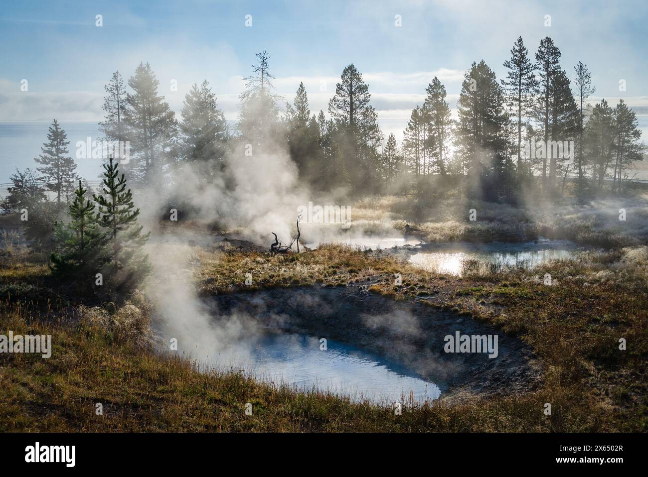 Hydrothermal Features in the Morning at Yellowstone National Park, USA ...