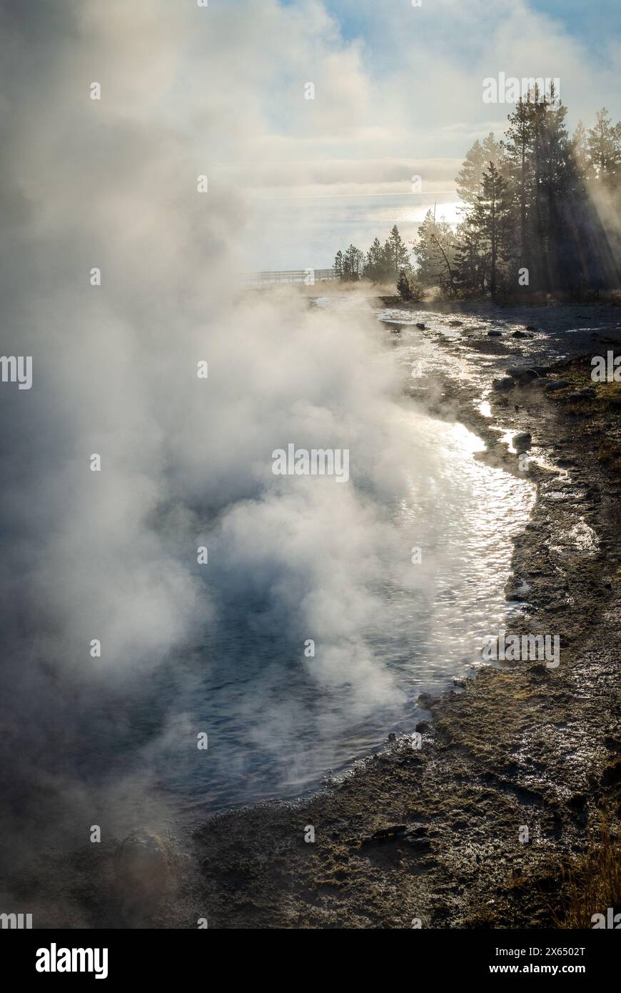 Hydrothermal Features in the Morning at Yellowstone National Park, USA ...