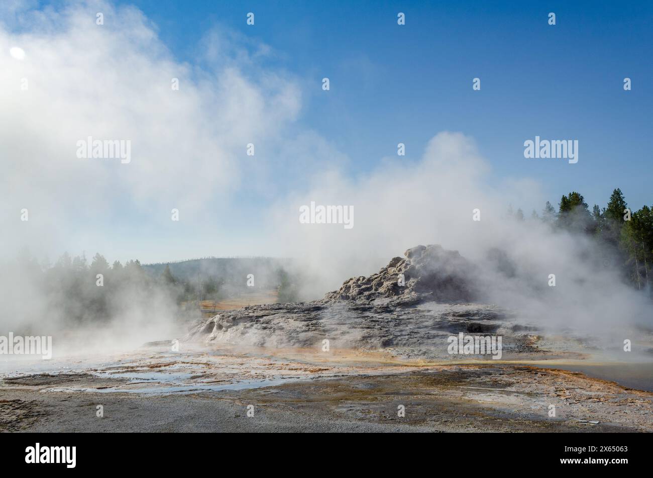 Upper Geyser Basin and Morning Glory Pool at Yellowstone National Park ...