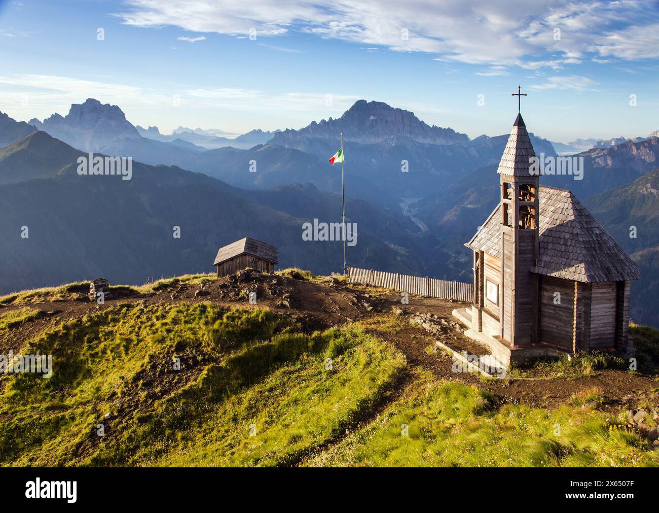 mountain top Col DI Lana with chapel and bivouac hut, Monte Pelmo and ...