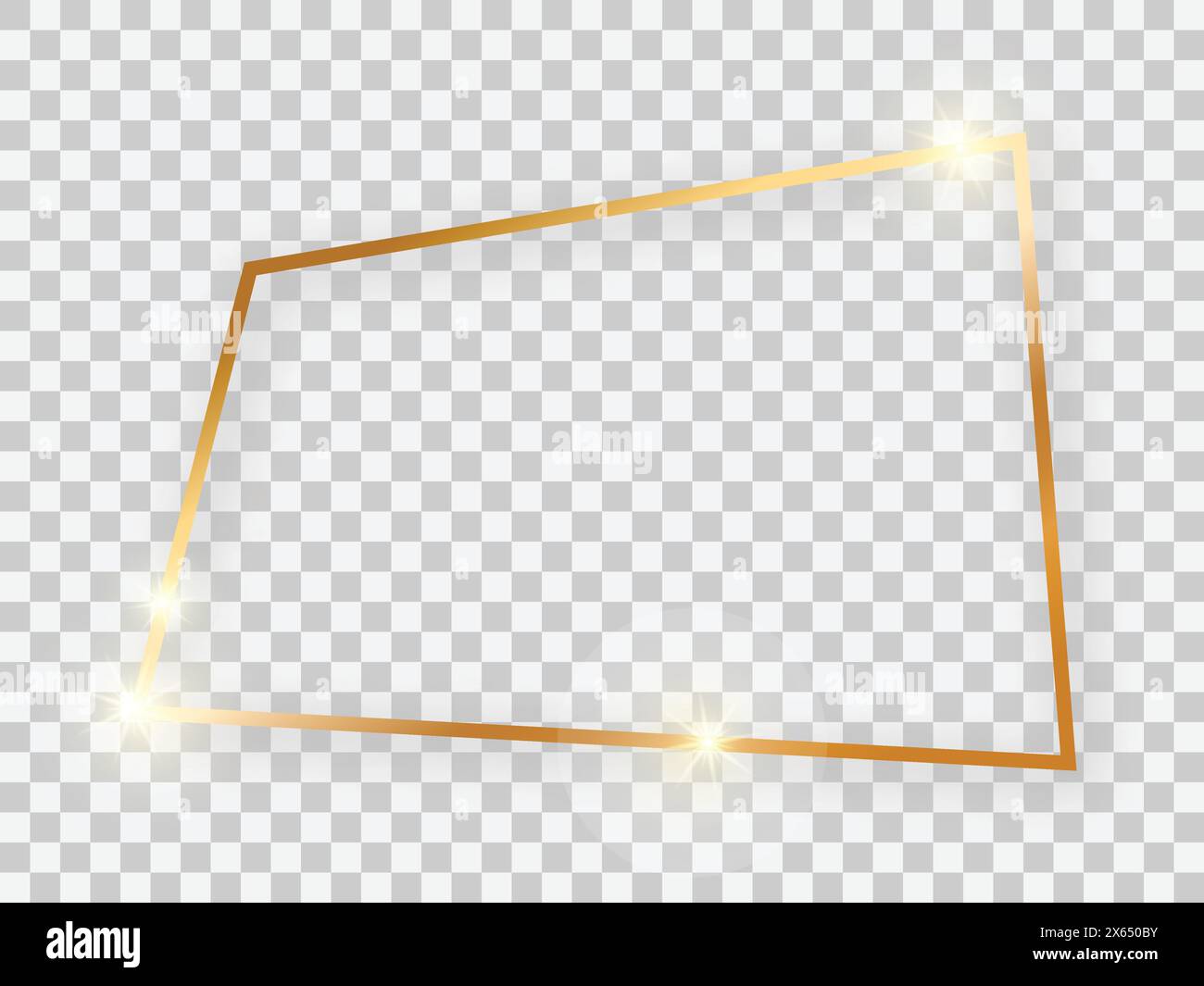 Gold shiny rectangular frame with glowing effects and shadows on ...