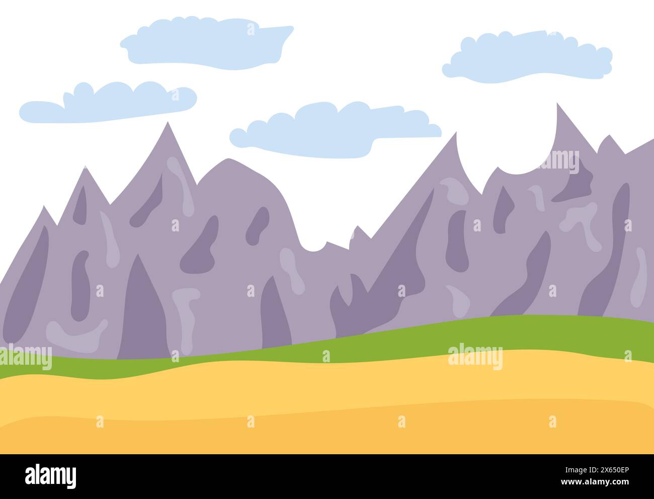 Natural cartoon landscape in the flat style with mountains, blue sky ...